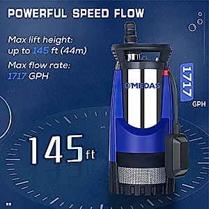 MEDAS 2HP 1500W 1717GPH Multistage Submersible Water Pump Deep Well Utility Pump Portable Electric Stainless Steel Pump for Swimming Pool Garden Tub Pond