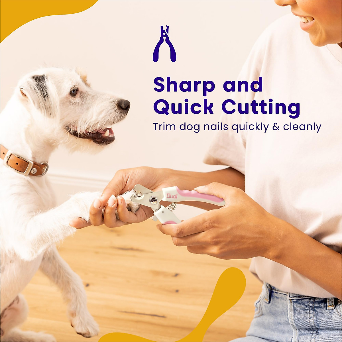 Dudi Pet Nails Clippers for Cats and Nail File - Cat Nail Trimmers with Lock Guard - Razor Sharp Grooming Clipper Trimmer Blades for All Breed Sizes - White Pink - Big