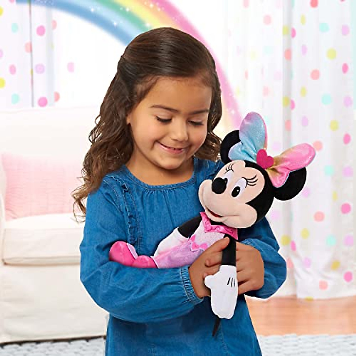 Disney Junior Minnie Mouse Sparkle and Sing Minnie Mouse, 13 Inch Feature Plush with Lights and Sounds, by Just Play