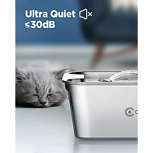 Ciays 61oz/1.8L Cat Water Fountain Stainless Steel Dog Water Bowl Dispenser Automatic Pet Water Fountain with Quiet Pump, Dishwasher Safe Design & Adjustable Water Flow for Cats, Dogs