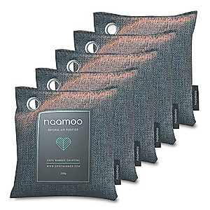 Naamoo Bamboo Charcoal Air Purifying Bag 5-Pack (5x200g) - Activated Charcoal Bags Odor Absorber for Around The House - Easy to Use Odor Eliminator for Pet Area, Cat Litter Box, Laundry Room and more