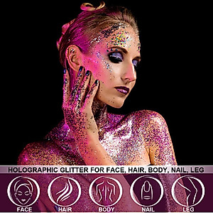 Mermaid Sequins Body Glitter Gel for Face, Skin, Hair, Eyeshadow, Nail, Long Lasting Waterproof Holographic Chunky Face Glitter Party Makeup for Festival Rave, Wedding, Stage Show (Laser White #9)