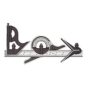 Starrett Combination Set with Square, Center and Non-Reversible Protractor Head and Blade - 12" Blade Length, Hardened Steel, 4R Graduation Type - 9-12-4R