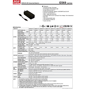 Mean Well Original GS60A24-P1J AC-DC Green Industrial Adaptor 24V 2.5A 60W