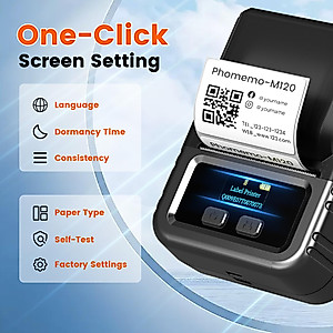 Phomemo M120 Label Maker- Barcode Printer Bluetooth Thermal Label Maker Machine 2 Inch 50mm Barcode Label Printer for Retail, QR Code, Small Business, Compatible with Android, iOS & PC, Black