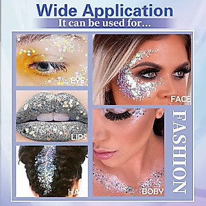 HOSAILY Glow in The Dark Face Body Glitter Gel, UV Body Glitter Glow in The Dark, Sparkling Neon Body Glitter for Women, Luminous Sequins Chunky Glitter Makeup Festival Party Rave Accessories (White)