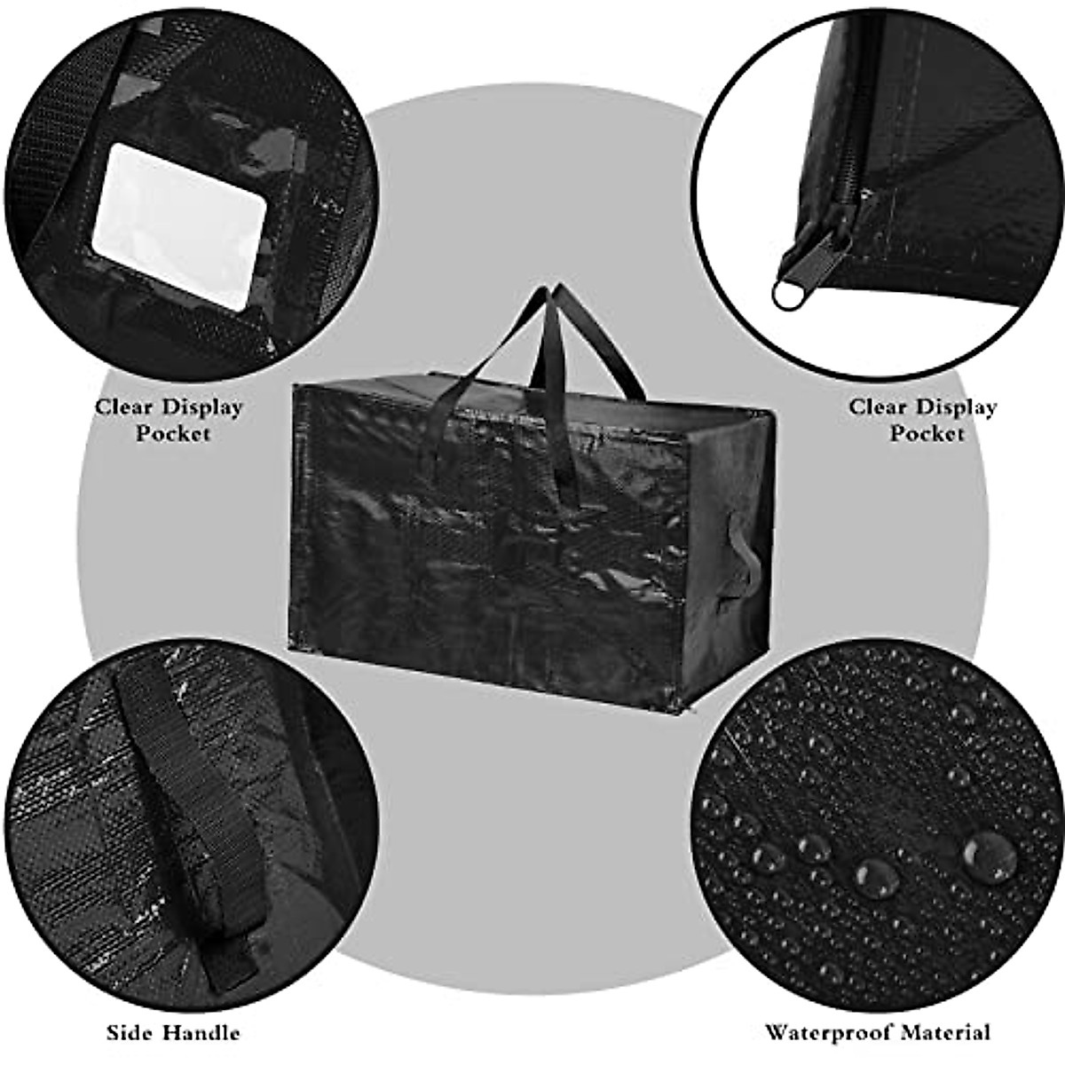 6 Packs Heavy Duty Extra Large Organizer Storage Bag Moving Bag with Strong Handles and Zippers for Moving, Travelling, Christmas Decoration Storage (Black,30 x 12 Inch, 24 x 12 Inch, 20 x 12 Inch)