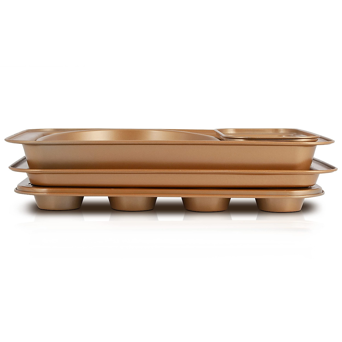 Eternal Living Copper Nonstick Bakeware Set (Cake Pans, Cupcake Tray, & Cookie Sheets, 6 Piece)
