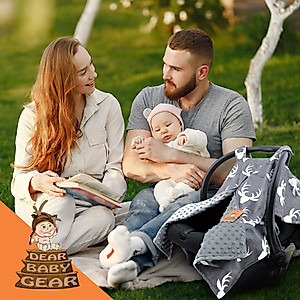 Dear Baby Gear - Baby Car Seat Canopy - Toddler Carrier Cover - Infant Car Seat Cover - Carseat Covers with Snap Opening - Carseat Canopies for Boys & Girls - 40x30 (Antlers on Gray, Gray Dot)