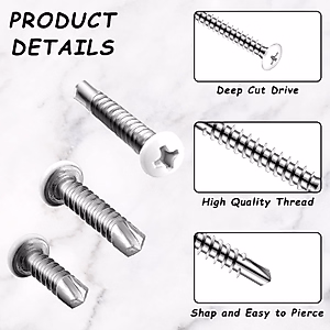 120 Pcs #8 White Pan Head Screw White Sheet Metal Screws Self Tapping Screws for Metal Quad Drive Self Tapping Drill Screws Cargo RV Exterior Fasteners, Enclosed Trailer Repair Screws,3 Sizes