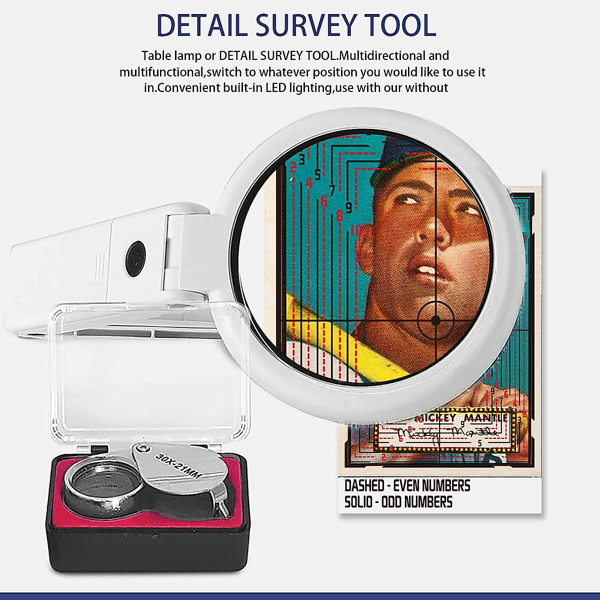 Sports Card Grading Kit Centering Tool, LED Magnifying Table Lamp for Handsfree, High Intensity Magnifying Loupe, Microfiber Cloth