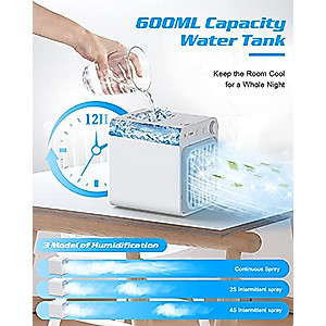 Portable air conditioner, 3in1 Rechargeable Evaporative Air Cooler with 2 Freezing Boxes,LED Light, Desktop Cooling Fan for Office, Bedroom, Outdoor,Kitchen