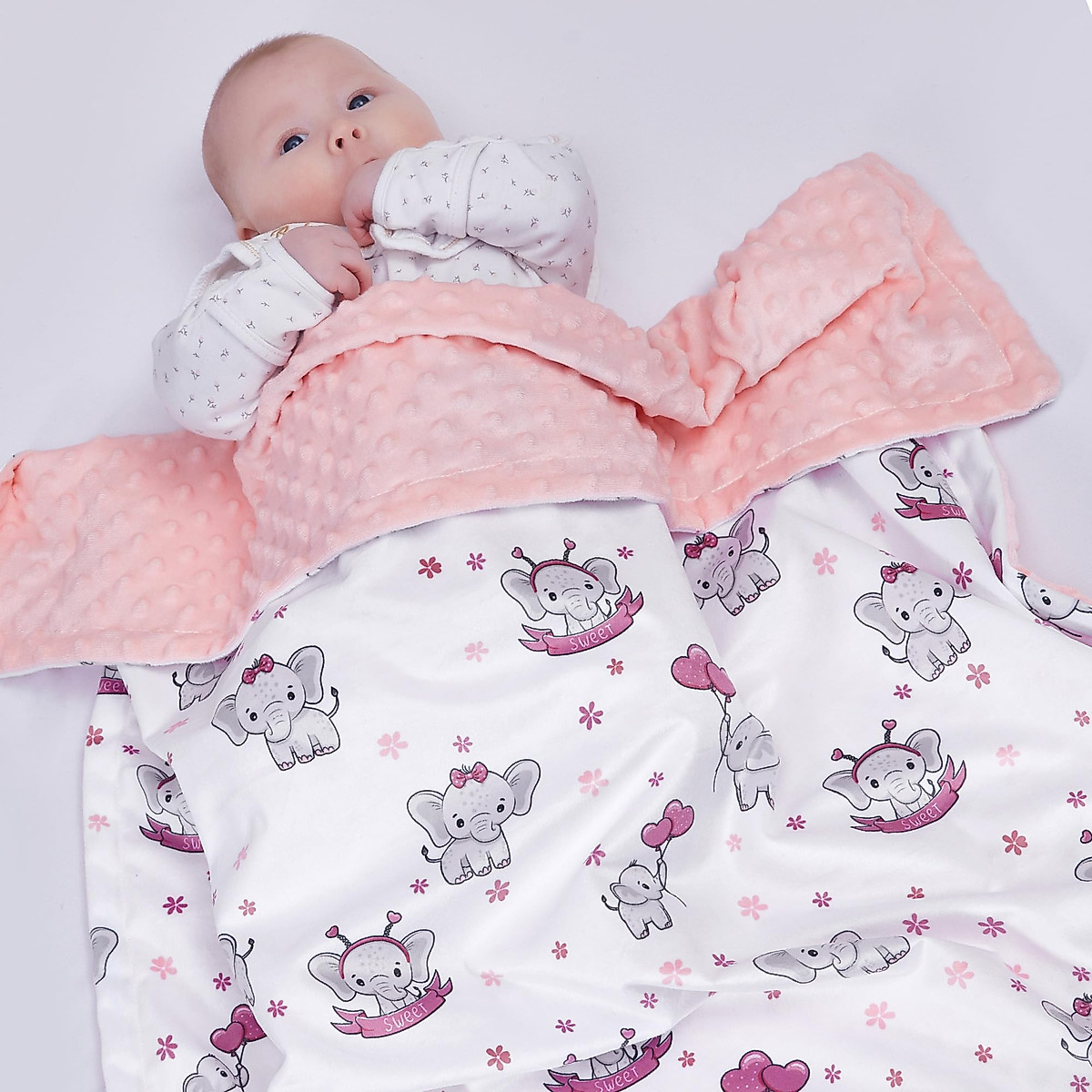 QSTEHEML Baby Blankets Super Soft for Boys Girls, Pink Minky Lightweight Elephant Blanket with Double Layer Unisex Newborn Travel Blanket for Toddler Nursery Crib Stroller, 30X40 Inches