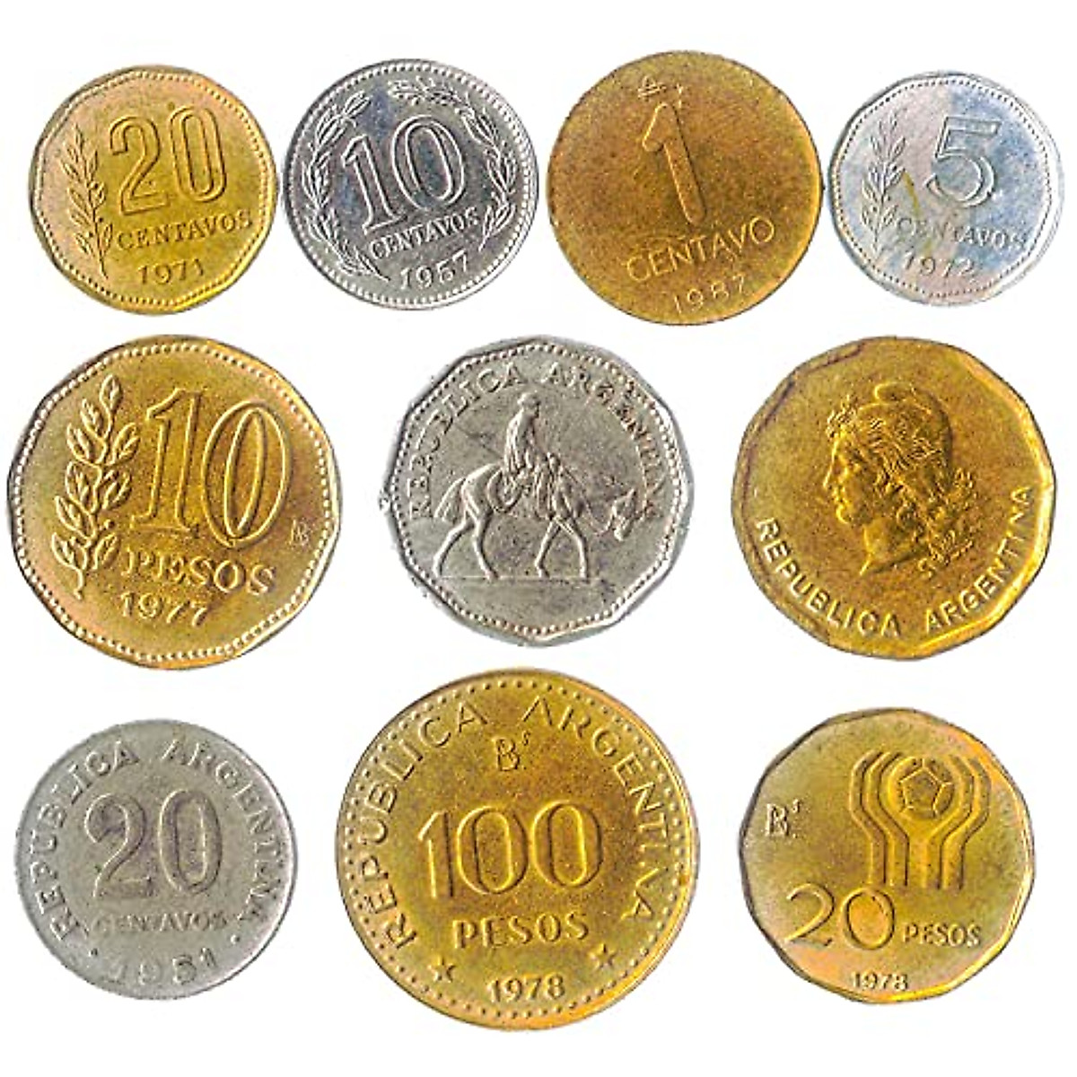Argentina 10 Mixed Coins | Centavos | Pesos | Australes | Freedom Head | Sun of May | Since 1954