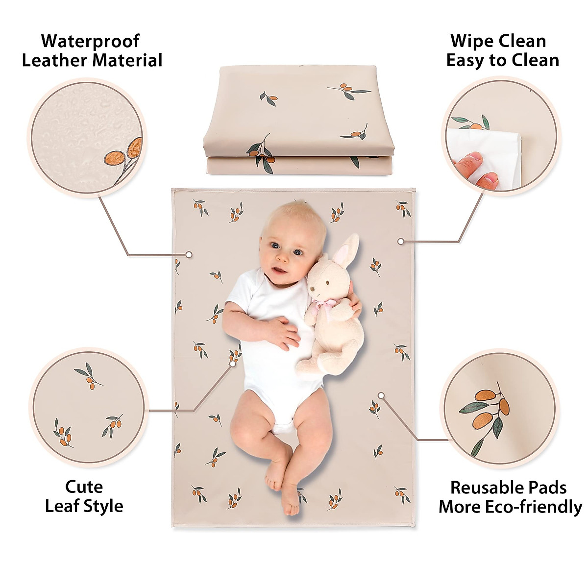 Vegan Leather Baby Changing Mat - Wipeable Portable Changing Pad, Foldable Travel Changing Mat for Baby, Newborns (Branch,20"*28")