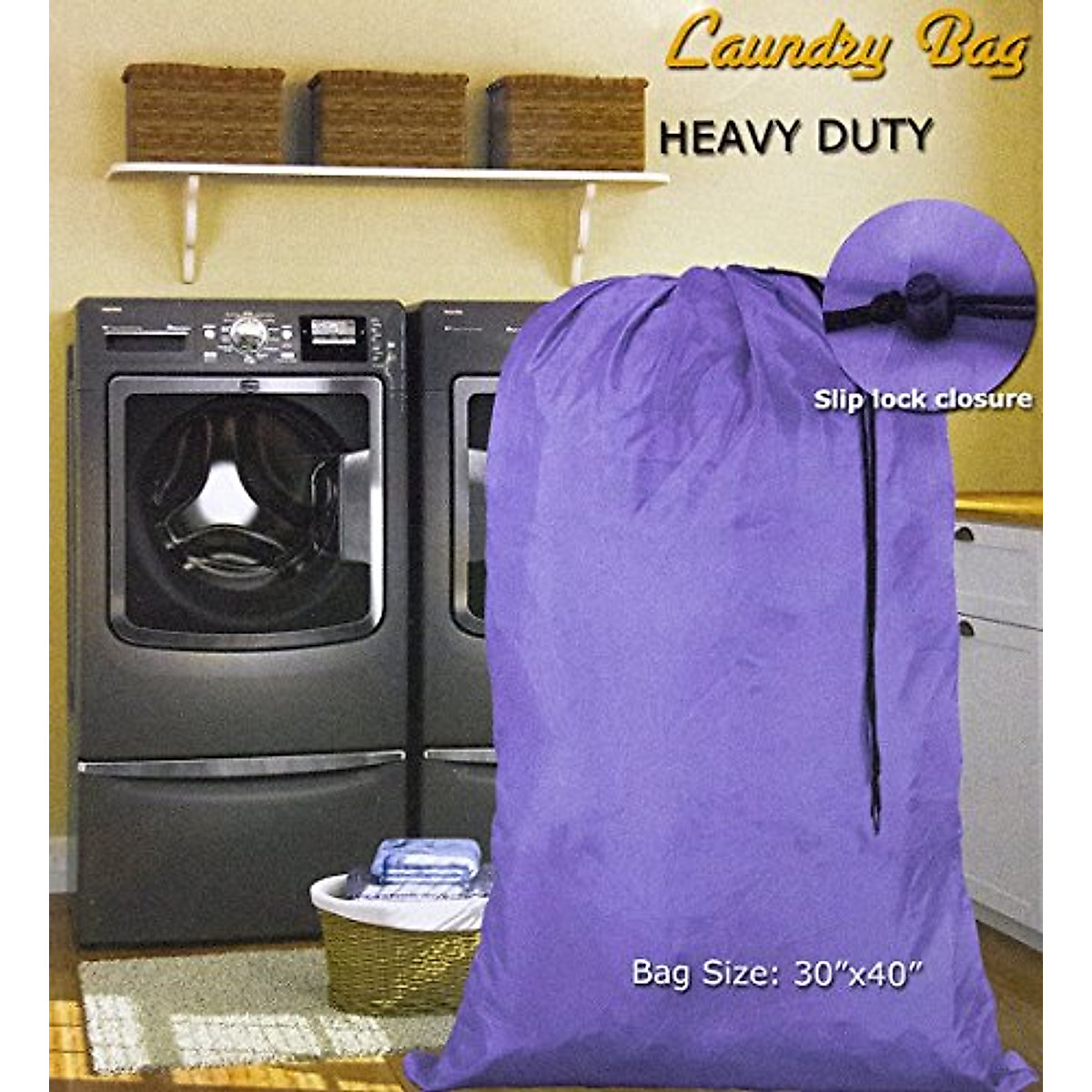 Homelux Large 30 X 40 Inch Heavy Duty Nylon Laundry Bag with Drawstring Slip Lock Closure, Set of 12!!! Assorted Colors and Designs