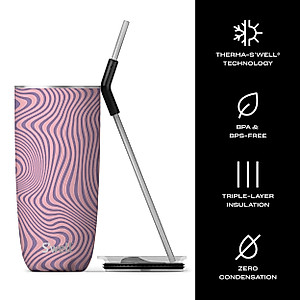 S'well Stainless Steel Tumbler with Straw and Slide-Open Lid, 24oz, Lavender Swirl, Triple Layered Vacuum Insulated Containers Keeps Drinks Cold for 18 Hours and Hot for 5, BPA Free