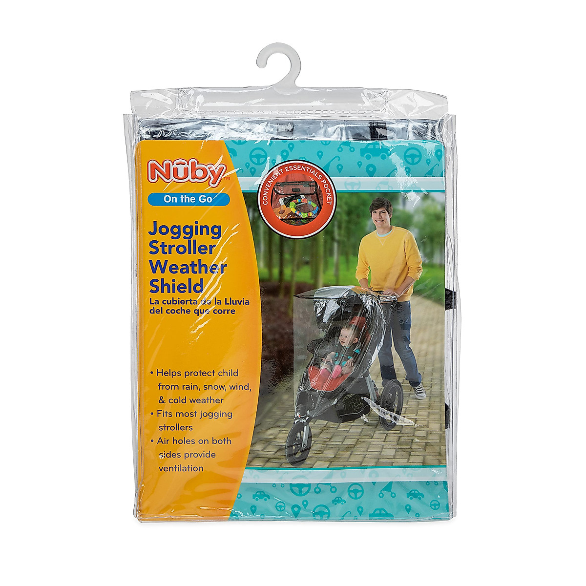 Nuby Rain Weather Shield for Jogging Stroller, Clear Stroller Cover with Storage Pocket, Only Fits Most Jogging Strollers