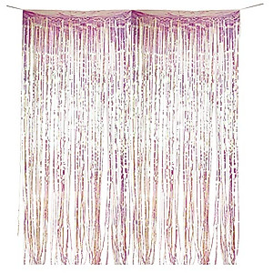 Andaz Press Iridescent Holographic Foil Fringe Party Door Curtain Backdrop, 2-Pack, 6-Feet Total Width x 8-Feet Height, Shiny Metallic Iridescent Themed Decorations, Birthday, Baby Shower, Bachelorett
