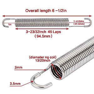 GNPADR GUPO 6-1/2 inch (2Pcs) Stainless Steel Replacement Recliner Sofa Chair Mechanism Tension Spring - Long Neck Hook Style