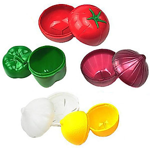Tiydiygo 6PCS Fresh Food Savers Vegetable Fruit Shape Containers Set,Reuseable Avocado Lemon Tomatoes Pepper Onion Garlic Storage Keeper Sealing Box Fresh Bowls for Refrigerators