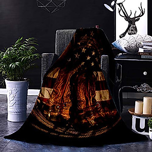 T&H XHome Flannel Fleece Microfiber Throw Blanket USA Western Blanket, Cowboy Hat with Boots Rope on American Flag Soft Warm Fuzzy Lightweight Bed Blankets for Couch Bedroom Living Room 50"x60"