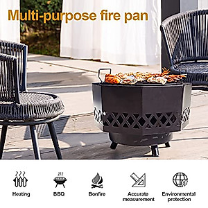 Fire Pit Set, Bonfire Fire Pit, Fire Pit Bowl, Wood Burning Brazier for Outside Outdoor Small Bonfire Pit Steel Firepit Bowl for Patio Camping Backyard Deck Picnic Porch (S-Black)