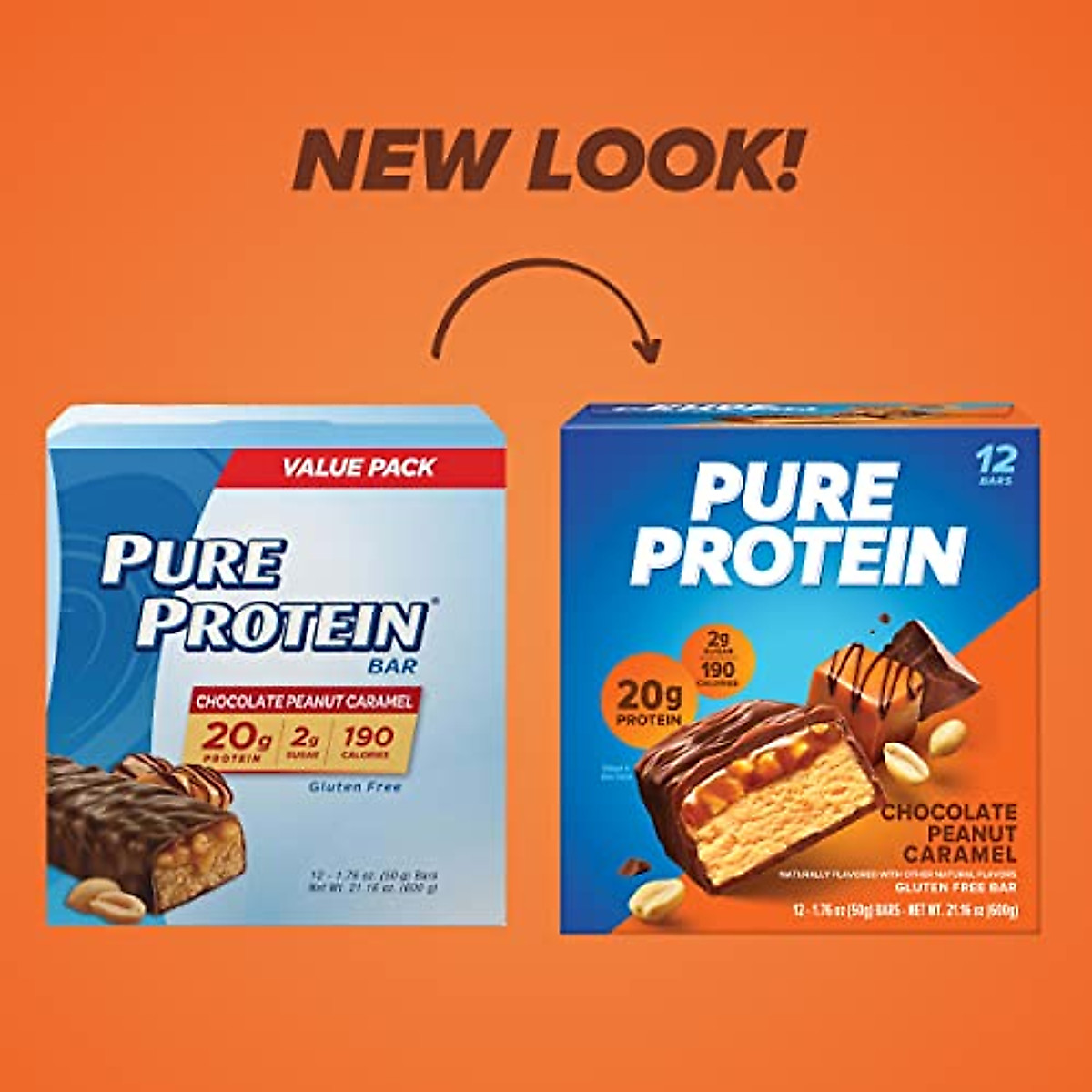 Pure Protein Bars, High Protein, Nutritious Snacks to Support Energy, Low Sugar, Gluten Free, Chocolate Peanut Caramel, 1.76oz, 12 Count (Pack of 1) (Packaging May Vary)
