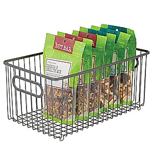 mDesign Metal Farmhouse Kitchen Pantry Food Storage Organizer Basket Bin, Wire Grid Design - for Cabinets, Cupboards, Shelves, Countertops - Holds Potatoes, Onions, Fruit, Extra Large - Graphite Gray