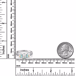 Gem Stone King 10K White Gold White Opal and White Lab Grown Diamond 3 Stone Engagement Ring For Women (2.04 Cttw, Oval Cabochon Gemstone October Birthstone, Available in size 5, 6, 7, 8, 9)