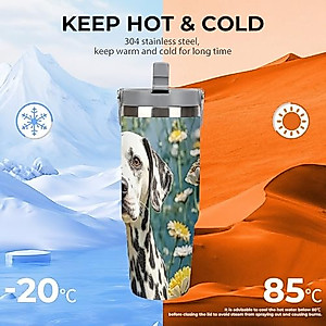 RTFGHJS Cute Dalmatian 30 Oz Tumbler with Handle And Flip Straw, Stainless Steel Vacuum Insulated Travel Mug, Thermal Cup for Coffee, Water, Iced Drinks, Fits Car Cup Holders (Home, Sports)