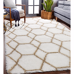 ONASAR Geometric Boho Area Rug for Living Room Bedroom, 4x6 White and Beige Rug, Shaggy Fluffy Area Rugs for Classroom, Dorm, Office, Playroom, Kids Room Decor, Nursery Rug Neutral, Soft Carpet