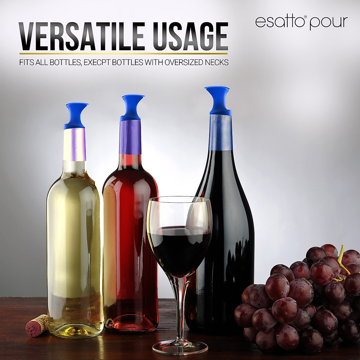 Esatto Pour and Seal, Pourer with Lid – Easy Pouring for Drinks like Spirits and Liquors, Lid for Healthy Practices Keeping Debris and Fruit Flies Away, Professional Bar Tool, Pack of 12 Pieces (Blue)