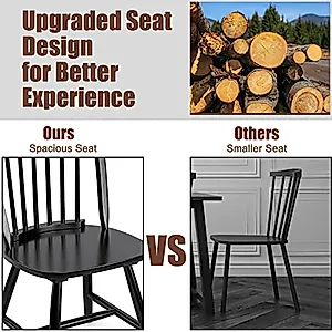 Giantex Set of 4 Windsor Chairs, Wood Dining Chairs, French Country Armless Spindle Back Dining Chairs, Farmhouse Kitchen Dining Room Chairs, Black