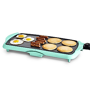 GreenLife 20" Electric Griddle, Extra Large Surface for Pancakes Eggs Fajitas, Healthy Ceramic Nonstick Coating, Stay Cool Handles, Removable Drip Tray, Temperature Control, PFAS-Free, Turquoise