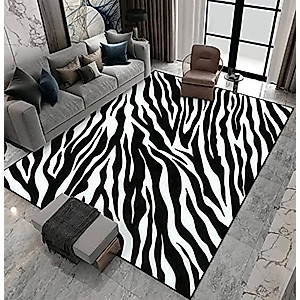 Black White Zebra Striped Large Area Rugs, Modern Art Runner Rugs, Non-Slip Floor Throw Mat, Rectangle Carpet for Living Room, Bedroom, Hallway Front Entrance, Kitchen, Dining, 3' x 5'