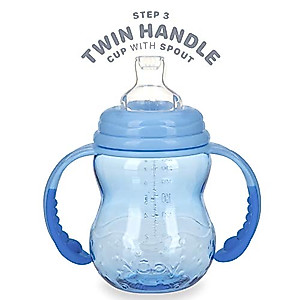 Nuby 3 Stage Tritan Wide Neck Grow with Me No-Spill Bottle to Cup, Blue, 8 Oz