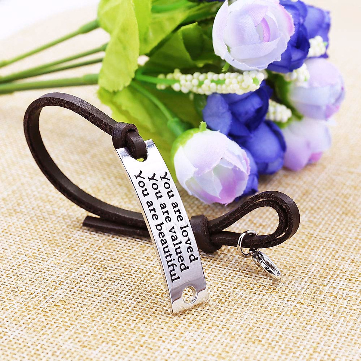 Inspirational Gifts For Women Saying stamped "You are loved You are valued You are beautiful" leather inspirational bracelet,Gift for Mother Daughter,Teens,,Christmas Gift,Birthday Present.