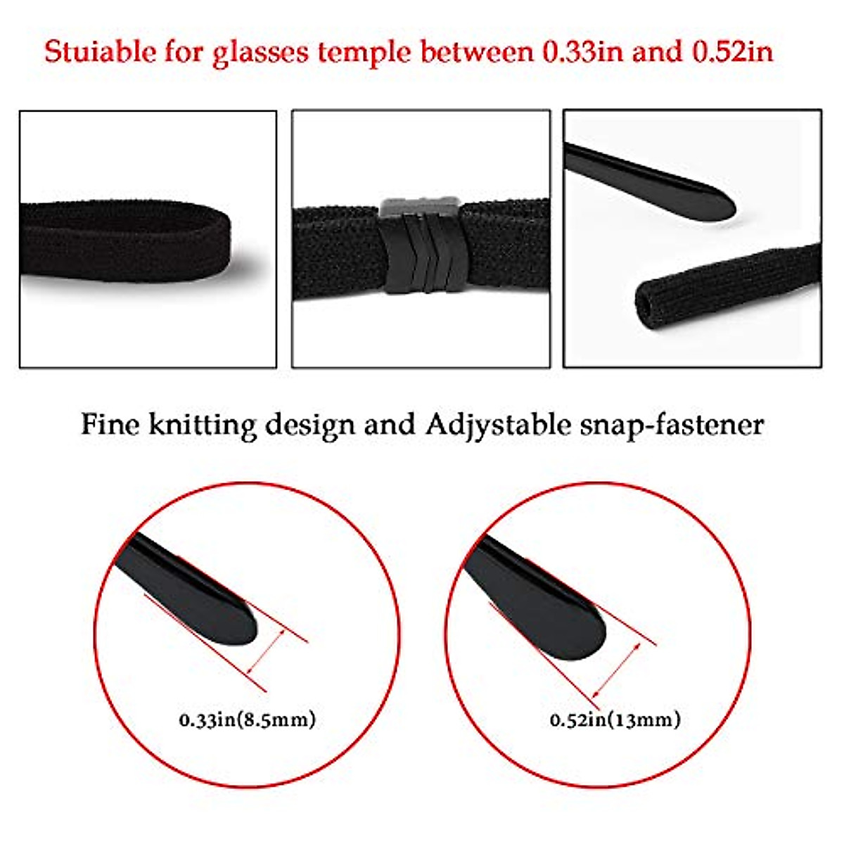 HALF CRESCEN, Men's Eyeglass Chains, Adjustable Glasses Straps, Sports Unisex Sunglass Retainer Holder Strap(2Pcs)