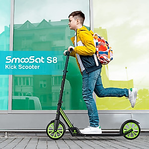 SmooSat S8 Kick Scooter for Kids Ages 8+, Teens & Adults, Super Smooth Ride, Up to 220 lbs, Adjustable Height, Ergonomic Y-Type Handlebar, Ideal Gift