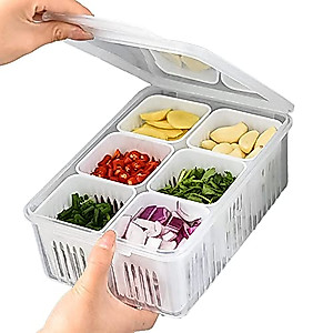 Food Storage Containers with Lids Airtight for Fridge, Refrigerator Fresh-keeping Food Storage Box Strainer with 6 Drain Basket, Vegetable Fridge Storage for Chopped Scallion Ginger Garlic Onion