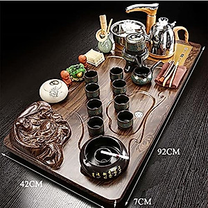Household Simple Tea Set,Chinese Ceramic Gongfu Tea Set,Kungfu Tea Set, Ceramic Tea Set,Electric Stove,Tea Cup, Tea Ceremony,Tea Table, Solid Wood Tea Tray (Color : A)