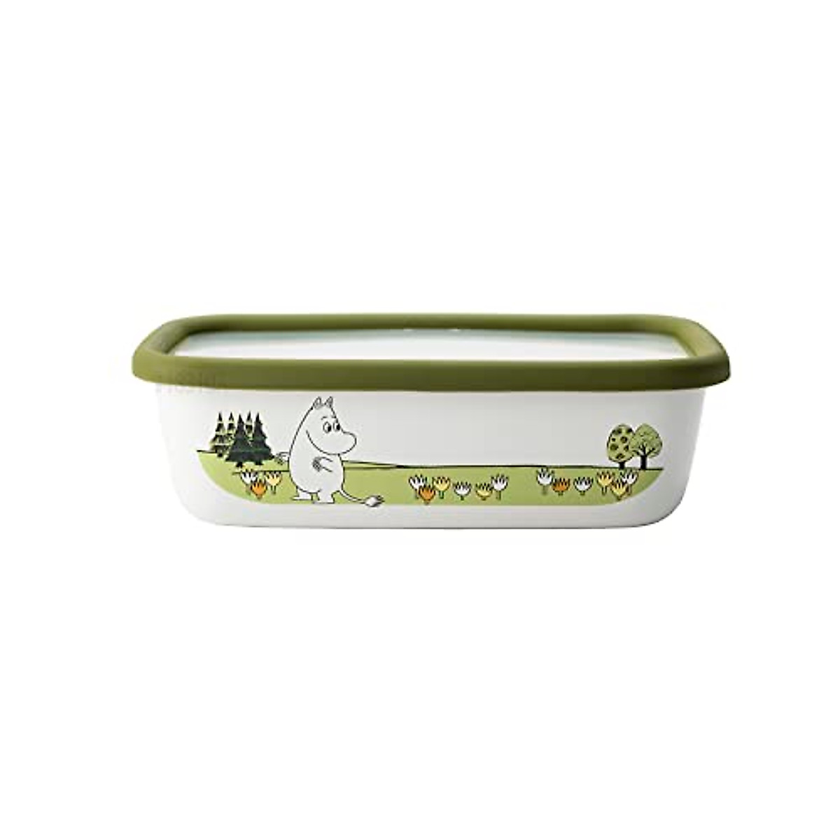 Fuji Horo MTG-B2 Storage Container, Enamel, Shallow Type, Square Container, Medium, Moomin, Olive