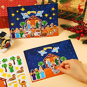 Yexiya 60 Sheets Christmas Nativity Stickers Make a Nativity Scene Sticker Kit Christmas Crafts for Religious Party DIY Nativity Stickers Nativity Scene Party Game for Xmas Supplies(Cute)