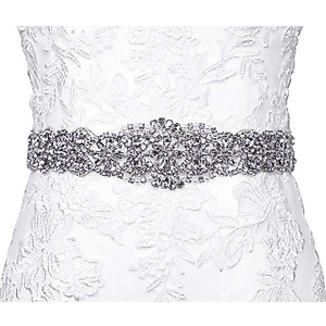 Lovful Bridal Crystal Rhinestone Braided Wedding Dress Sash Belt, White, White Sash, One Size