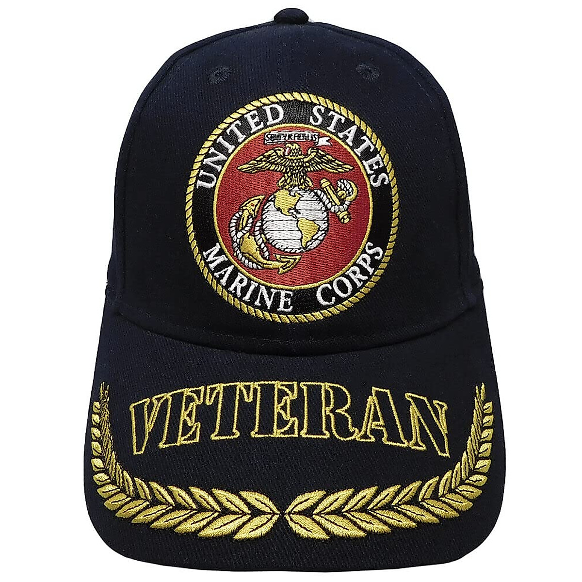 United States Marine Corps Emblem Veteran Wreath Navy Blue Adjustable Embroidered Cotton Hat Cap - Officially Licensed