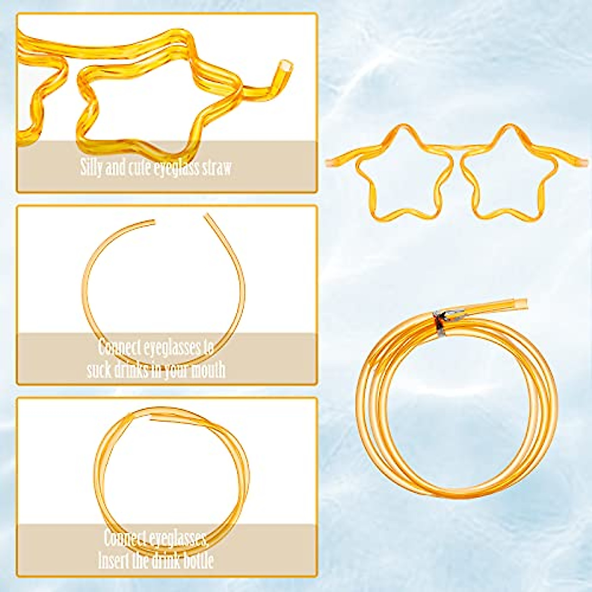 8PCS Silly Straw Glasses, Reusable Fun Loop Drinking Straw Eye Glasses, Novelty Eyeglasses Straw for Party Annual Meeting Parties Birthday (4 Colors Star)