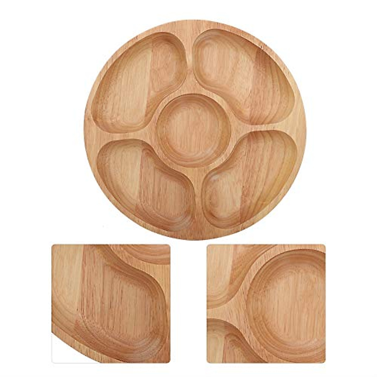 Round Serving Tray in Wood Wooden Food, Coffee Snack Trays All Natural Vegan Friendly Coasters Decorative Platter Cheese Board Dinner Set Perfect for Parties Holidays Family Breakfast Dinners Tea