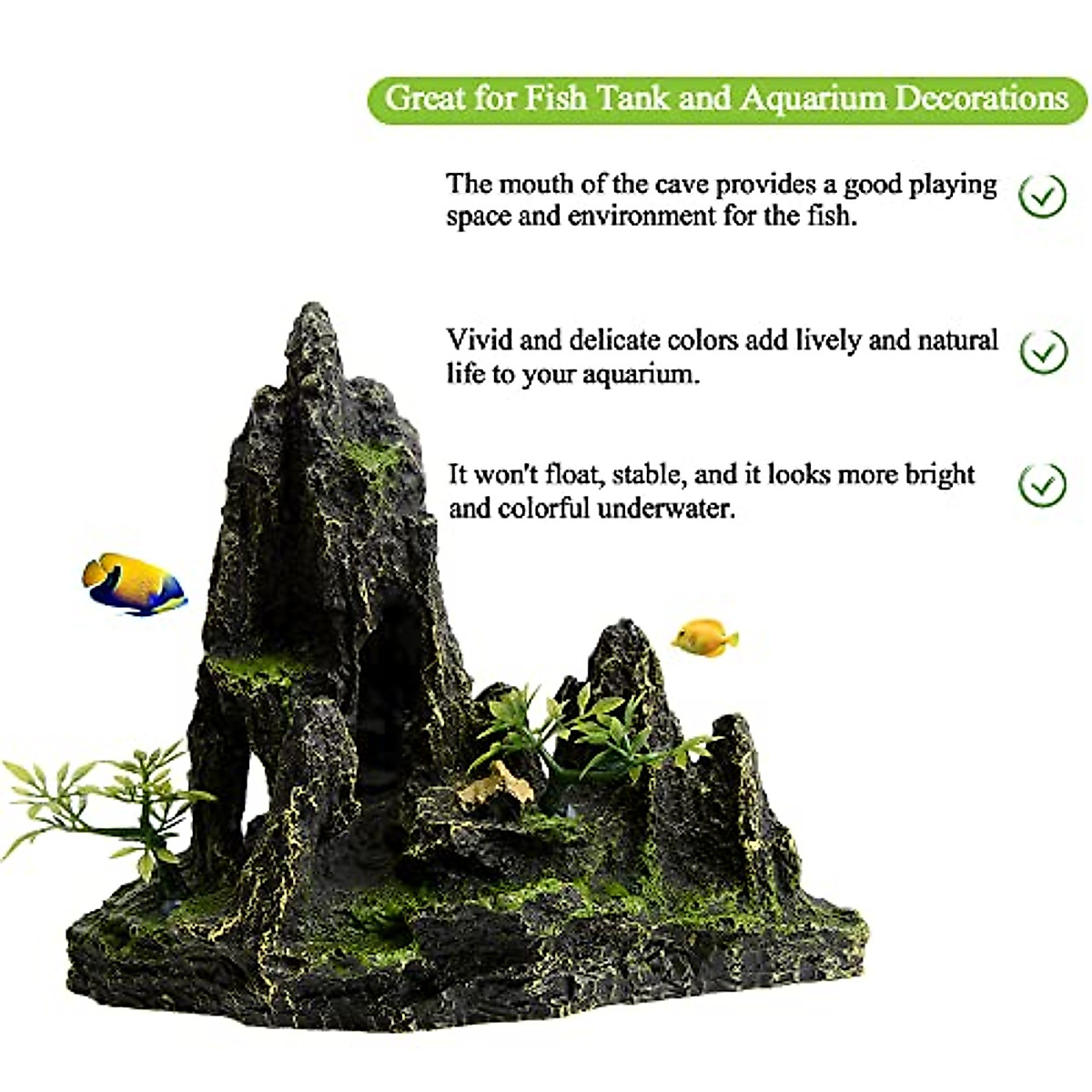 Saim Aquarium Mountain View Stone Ornament,Large Aquarium Ornament Tree Rock Cave Landscape Fish Tank Decoration
