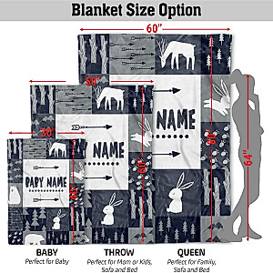 Ruby Star Personalized Baby Blanket for Boy, Cozy Plush Fleece Blanket, Custom Baby Name, Includes Baby Onesie and BIB, Bankets for Kid (Woodland), Full